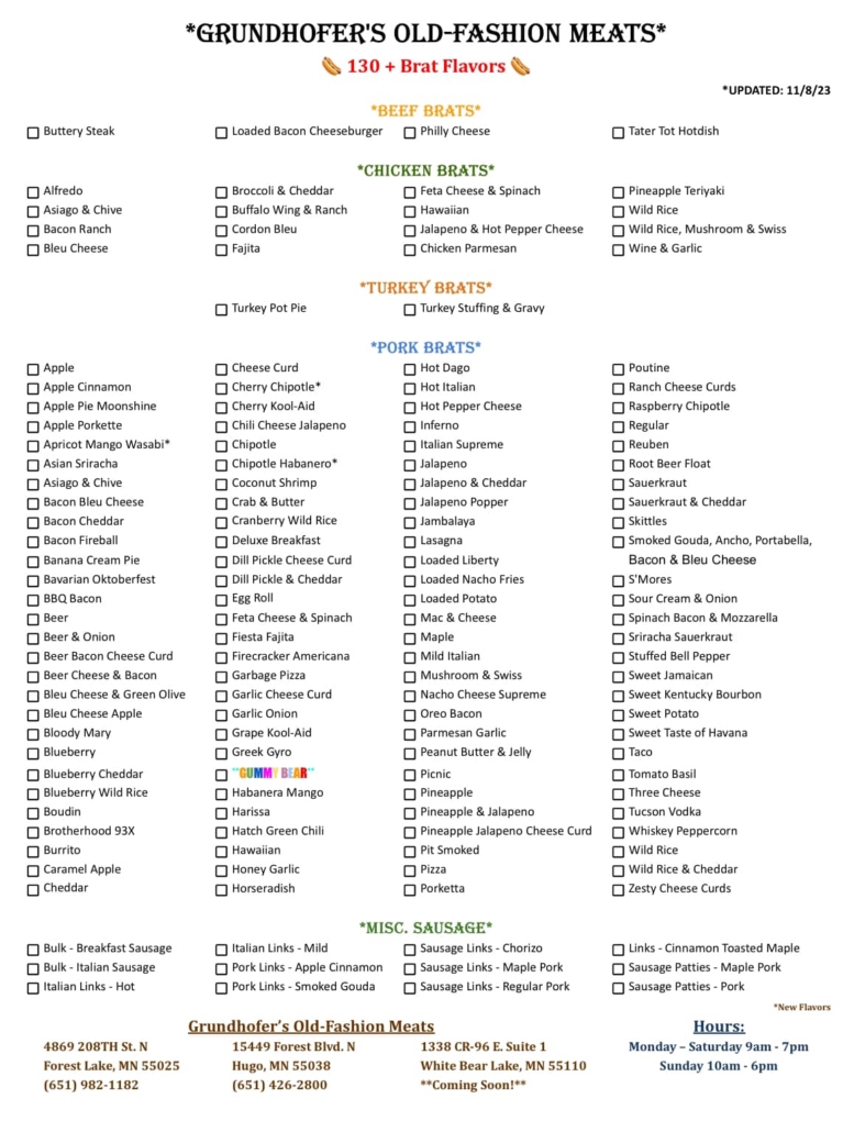 Brat Flavors – Grundhofer's Old Fashioned Meats